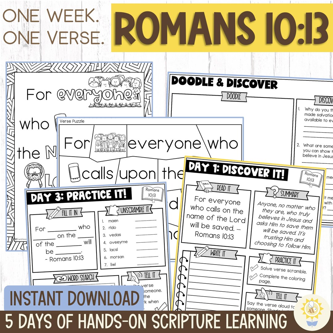 Romans 10:13 Kids Scripture Bible Activity Pack - Children's Bible ...