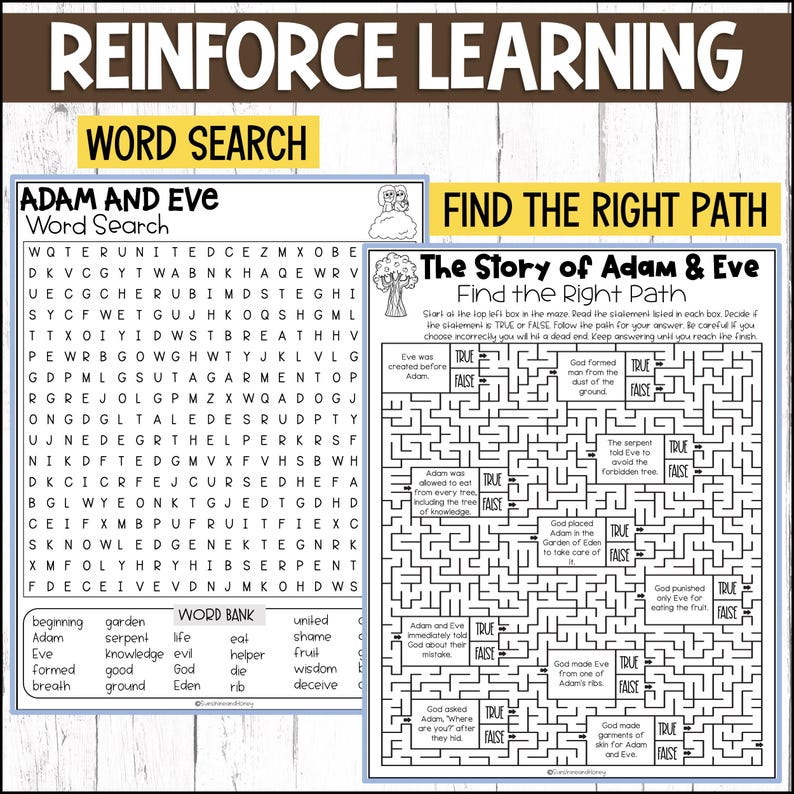 Adam and Eve Printable Activity Pack - Garden of Eden Fun Bible ...