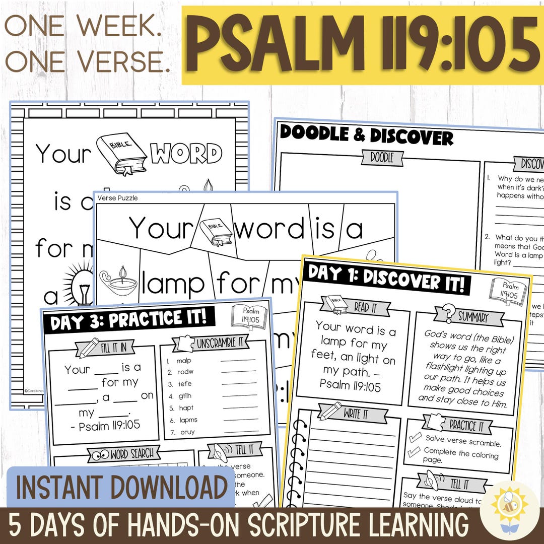 Psalm 119:105 Kids Scripture Bible Activity Pack - Children's Bible ...