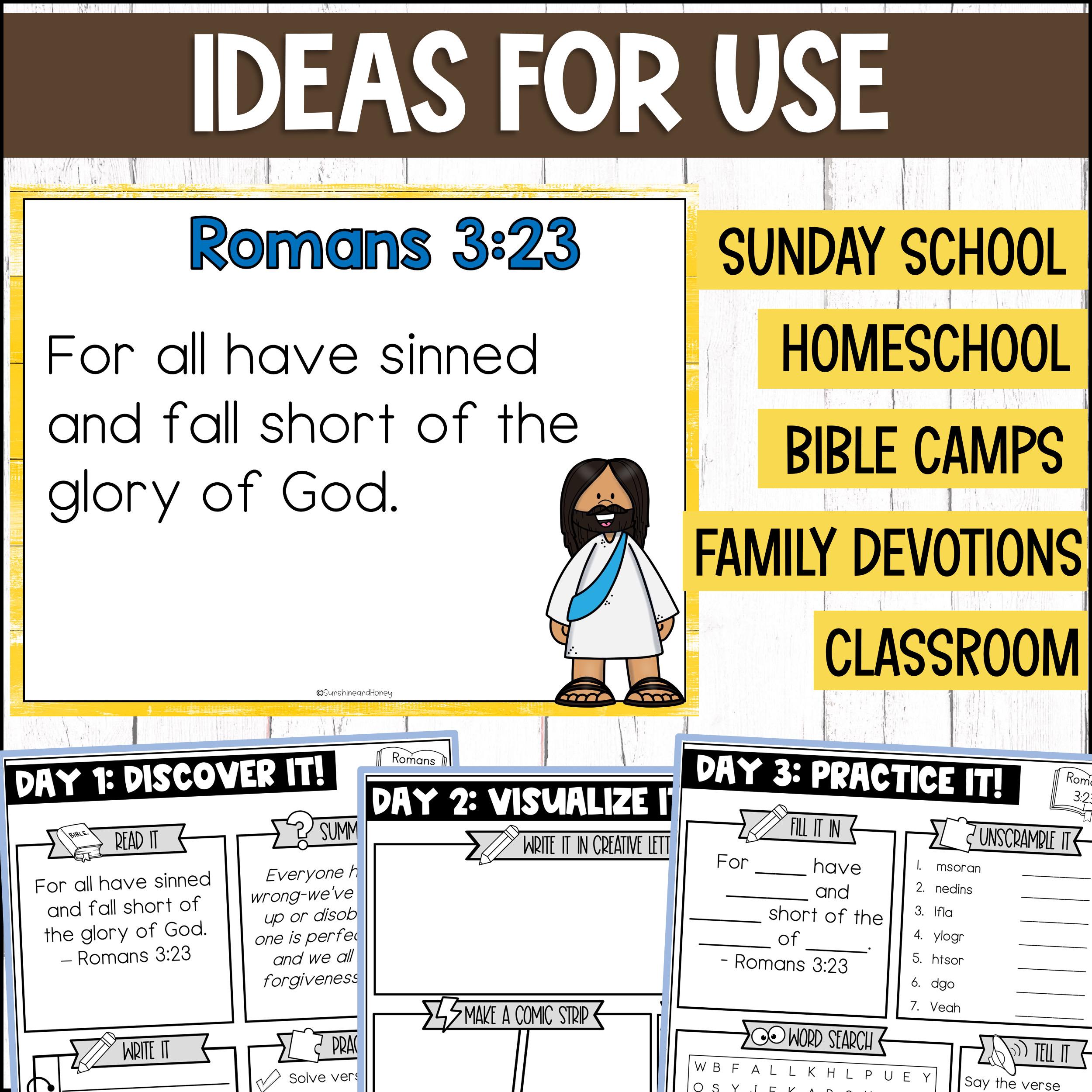 Romans 3:23 Kids Scripture Bible Activity Pack - Children's Bible ...