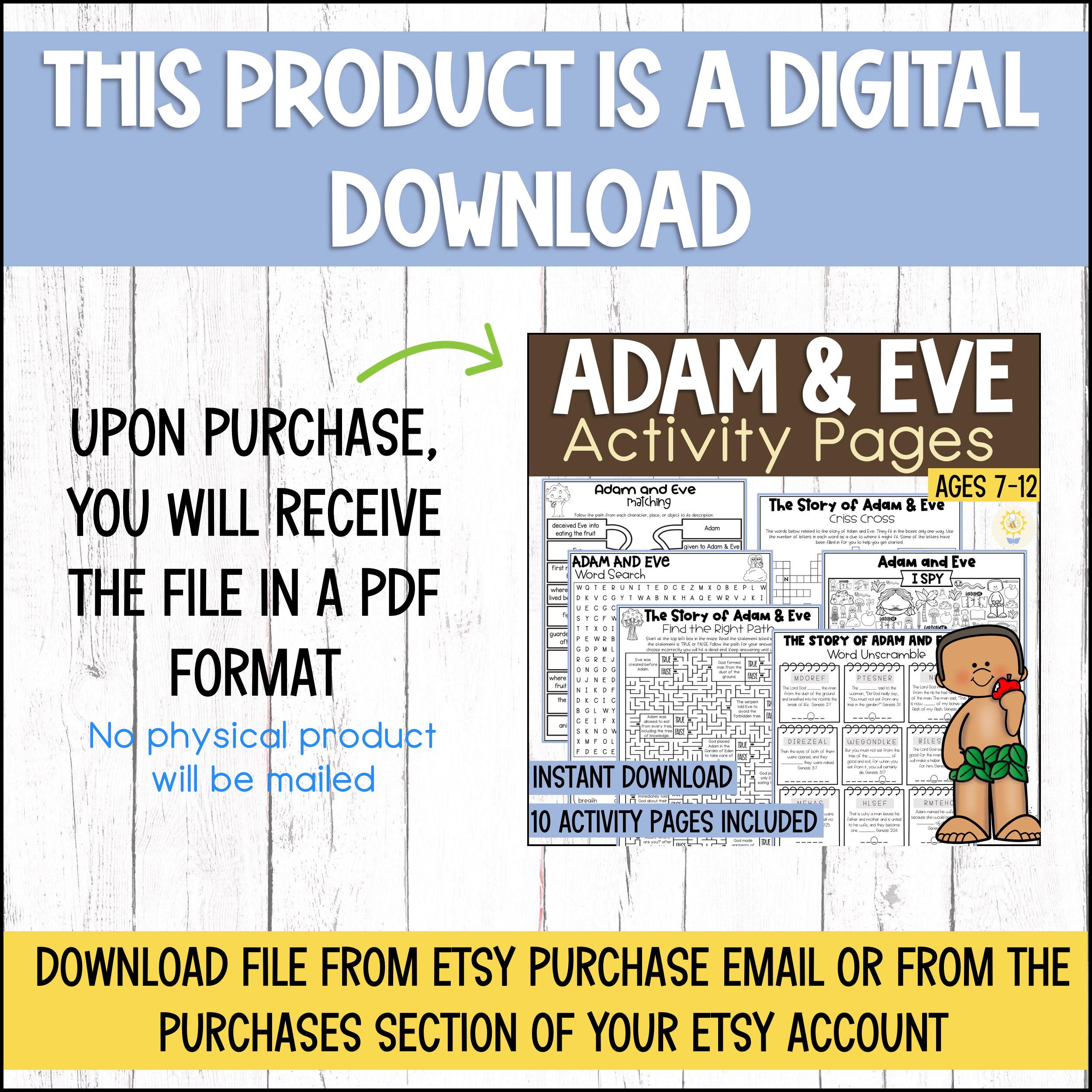 Adam and Eve Printable Activity Pack - Garden of Eden Fun Bible ...