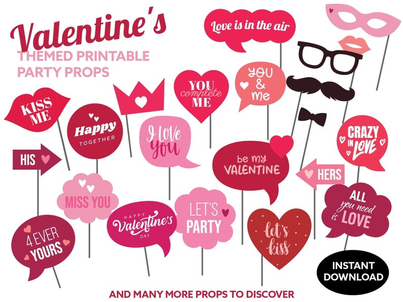 Valentine's Day Photo Booth Props: Hearts, Quotes (digital Download) - Etsy