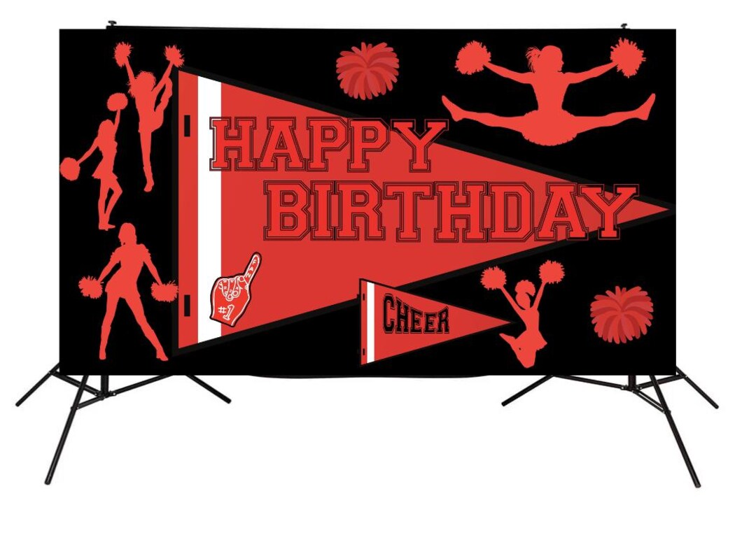 Cheerleading Backdrop 5x7ft – Black and Red Cheer Happy Birthday Banner ...