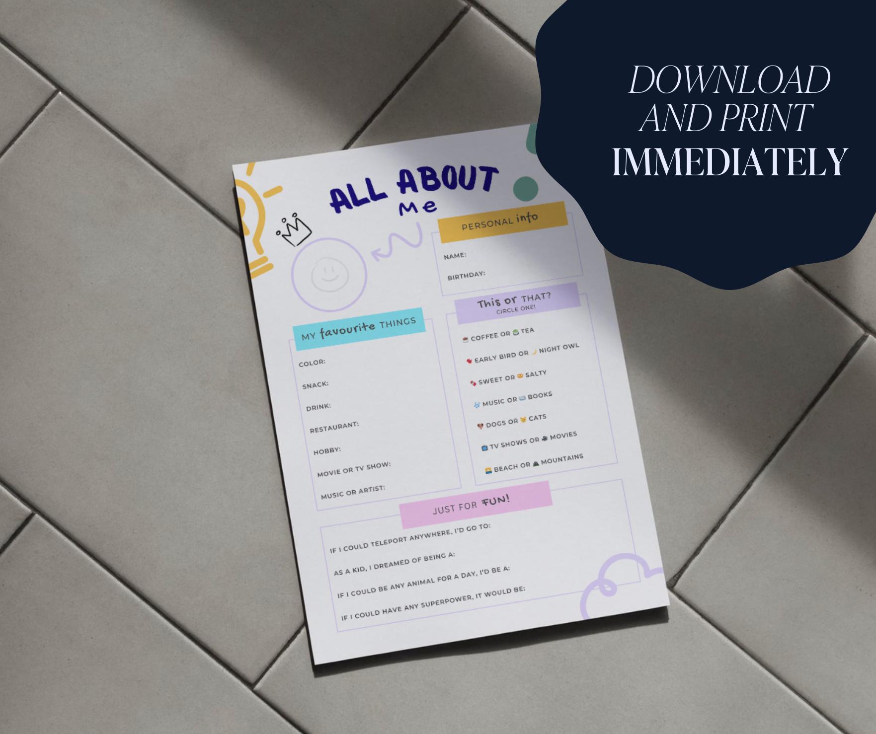 Getting to Know You Questionnaire Printable Favorite Things Team ...