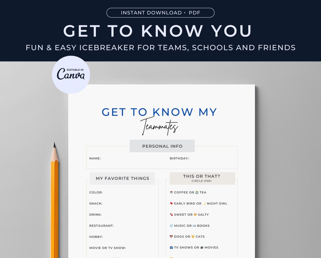 Get to Know My Team Printable Employee Favorites Survey Team Building ...