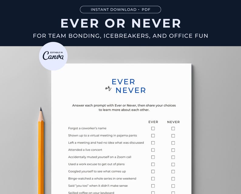 Office Never Have I Ever Game,printable Workplace Game, Printable ...