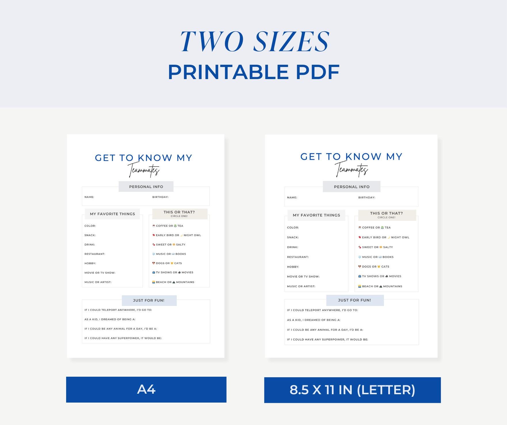 Get to Know My Team Printable Employee Favorites Survey Team Building ...