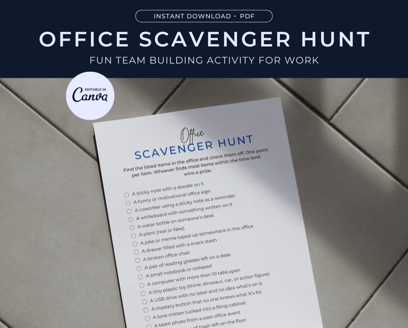 Office Scavenger Hunt Printable, Fun Team Building Game, Work Party Ice ...