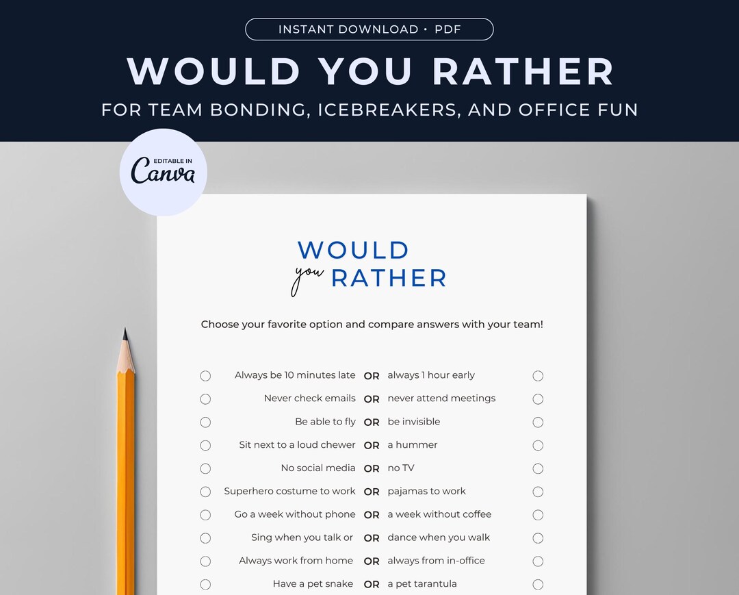 Would You Rather Printable Game, Team Building Icebreaker, Getting to ...