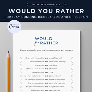 Would You Rather Printable Game, Team Building Icebreaker, Getting to ...
