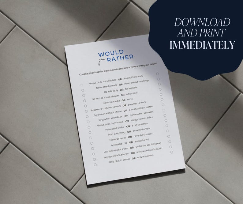 Would You Rather Printable Game, Team Building Icebreaker, Getting to ...