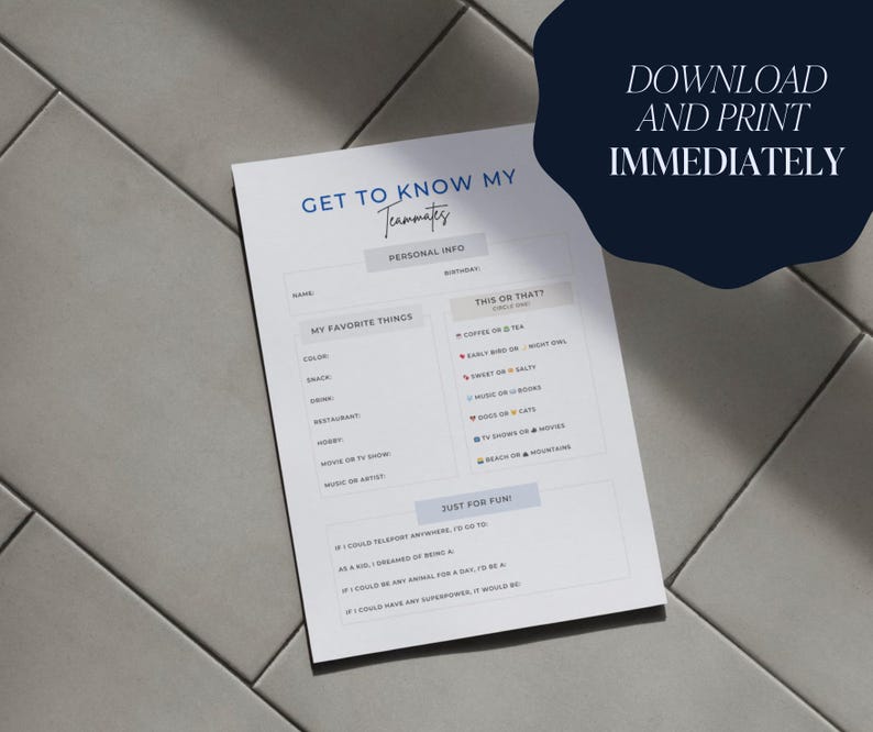 Get to Know My Team Printable Employee Favorites Survey Team Building ...