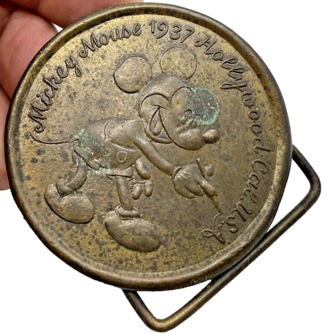 Mickey Mouse Brass Belt Buckle Vtg 1937 Hollywood Cal. U.S.A. Tiffany ...