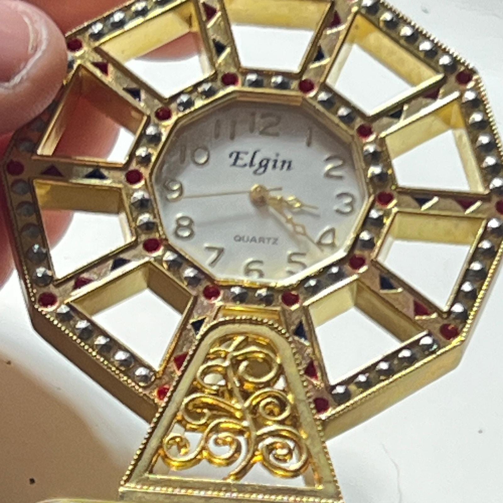 Elgin Ferris Wheel Mini Clock Vintage Gold Tone Quartz Desk Display ...