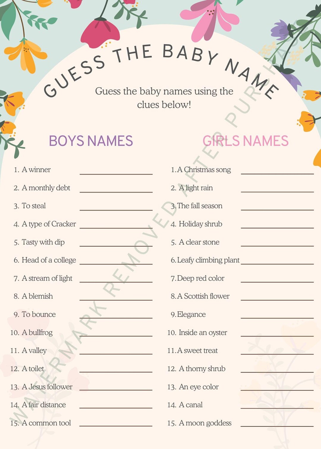 Guess the Baby Names - Etsy