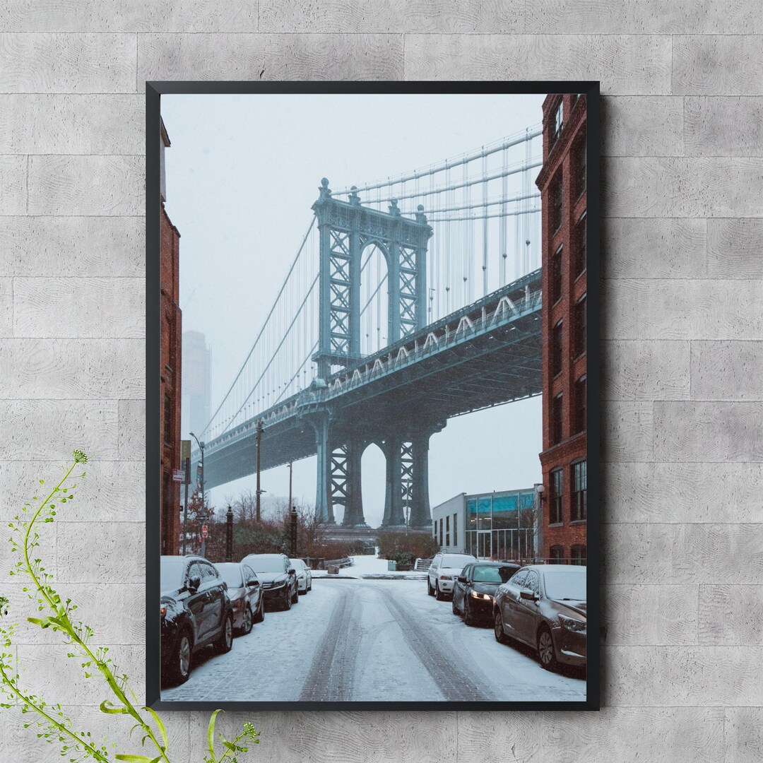 Manhattan Bridge in Snow – New York City Winter Digital Art Print - Etsy