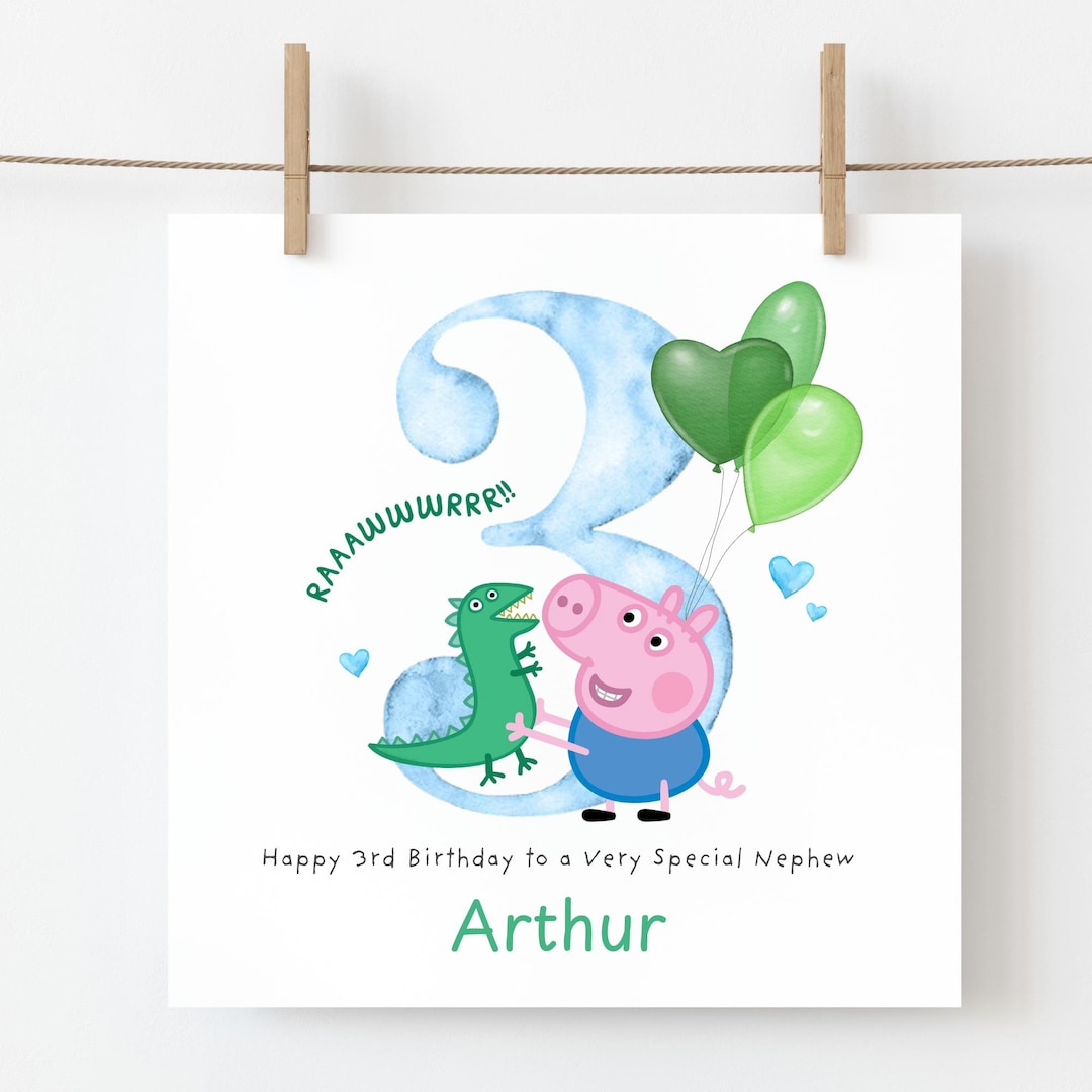Personalised Birthday Card Pig Third Birthday Card Grandson 3rd ...