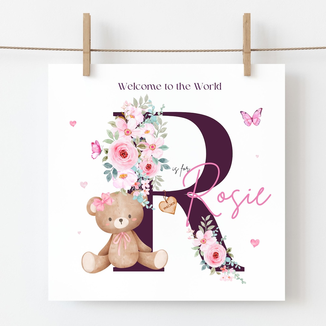 Personalised New Baby Card Monogram Card Welcome to the World Pink ...