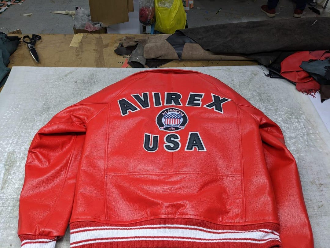 Men's Avirex USA Red Icon Varsity Leather Jacket Cowhide Avirex Varsity ...
