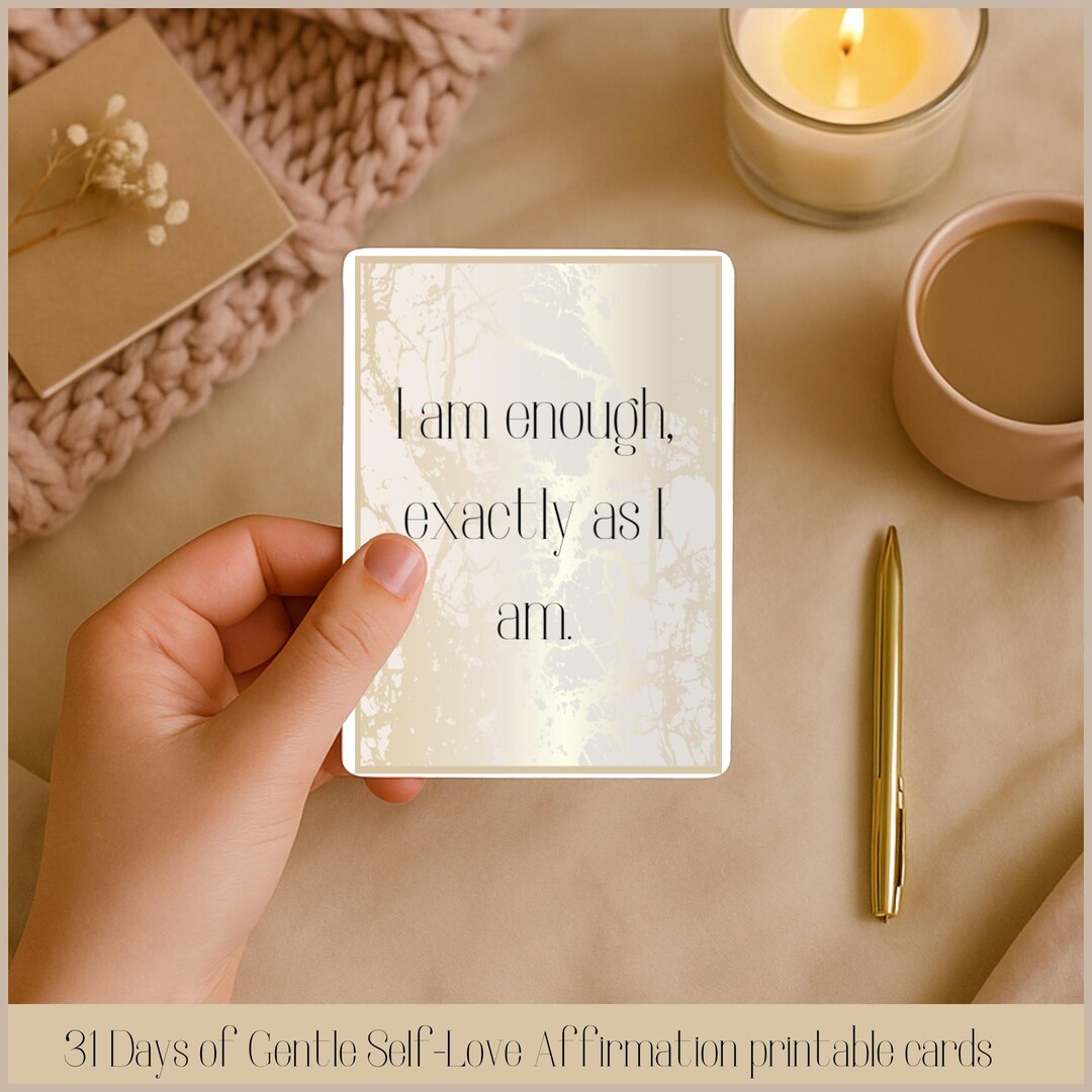 Beige Self Love Affirmation Cards, 31 Days of Positive Quotes ...