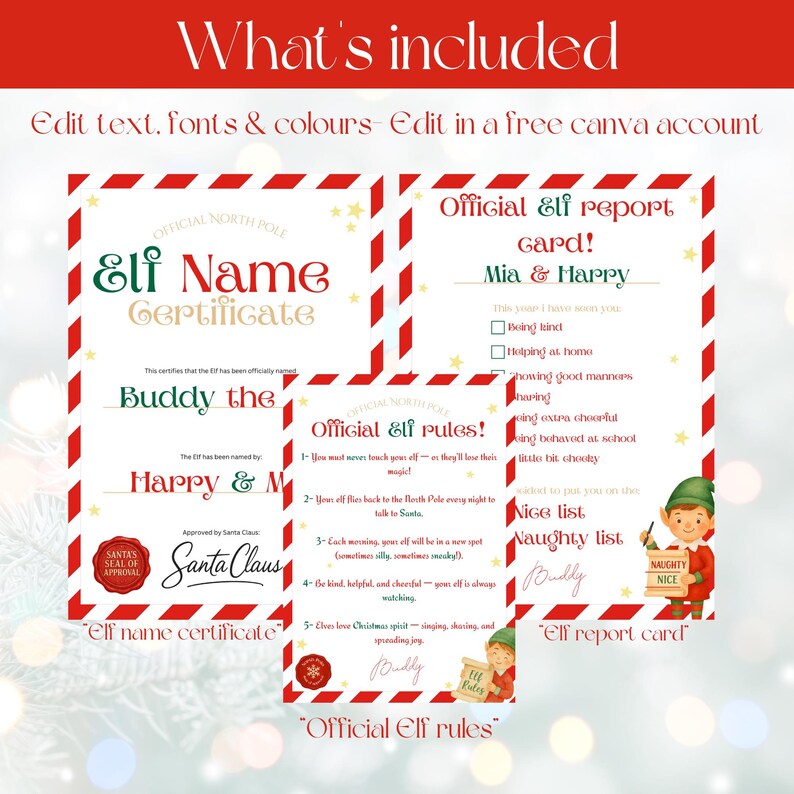 Christmas Elf Bundle, Editable Printable Pack, Christmas Elf Templates ...