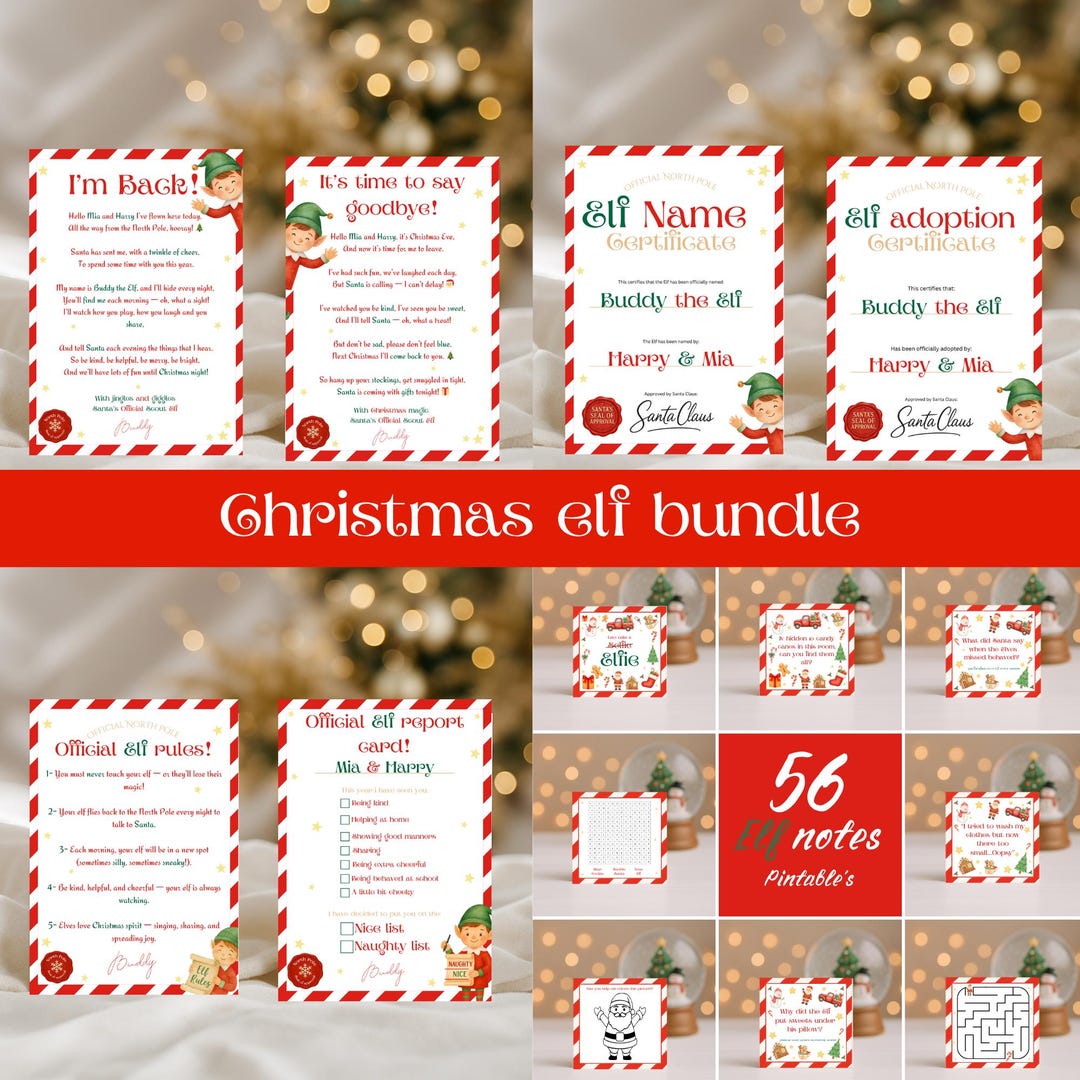 Christmas Elf Bundle, Editable Printable Pack, Christmas Elf Templates ...