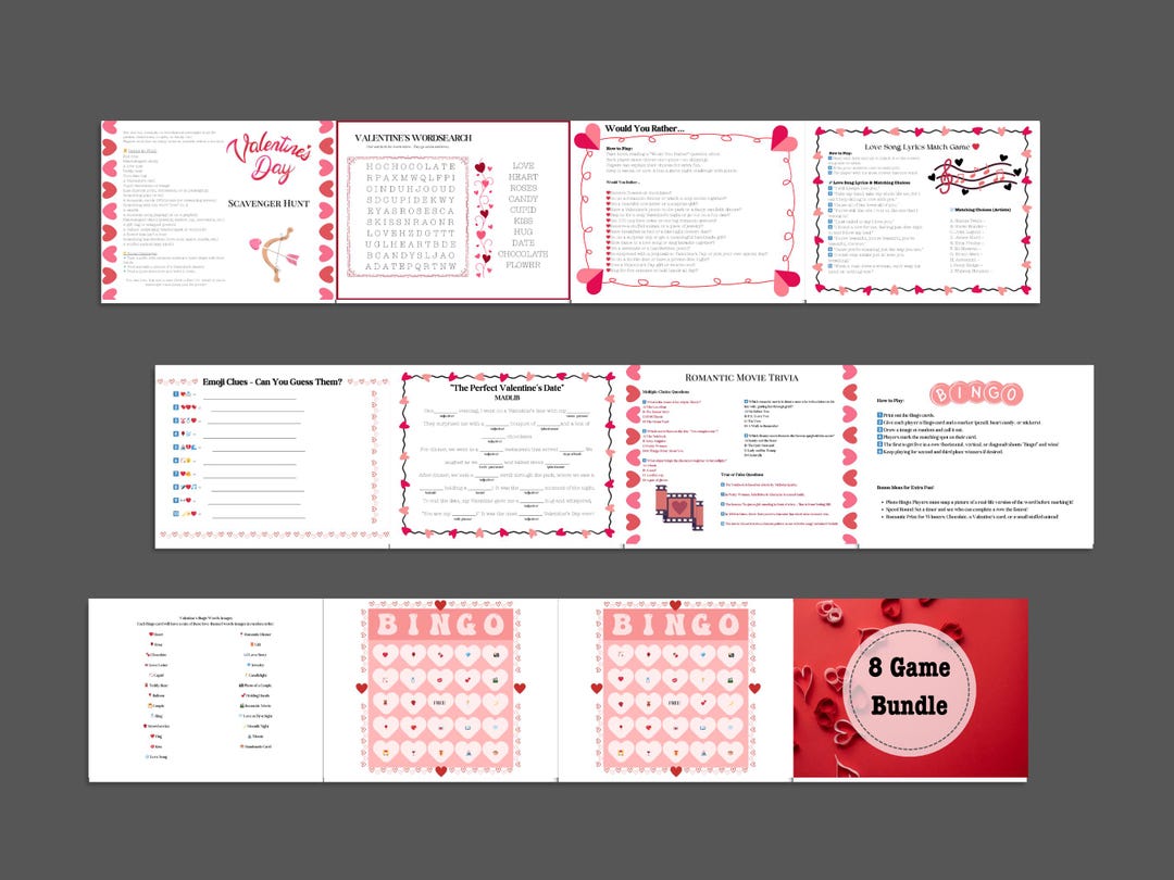 Valentine's Day Printable Games Bundle - Word Search, Scavenger Hunt ...