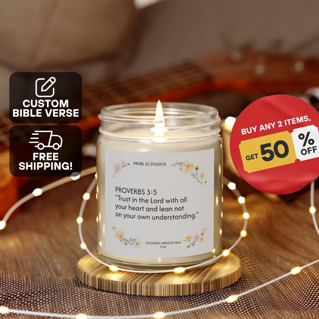 Personalized Bible Verse Scented Candle, Coconut Apricot Wax 9oz ...