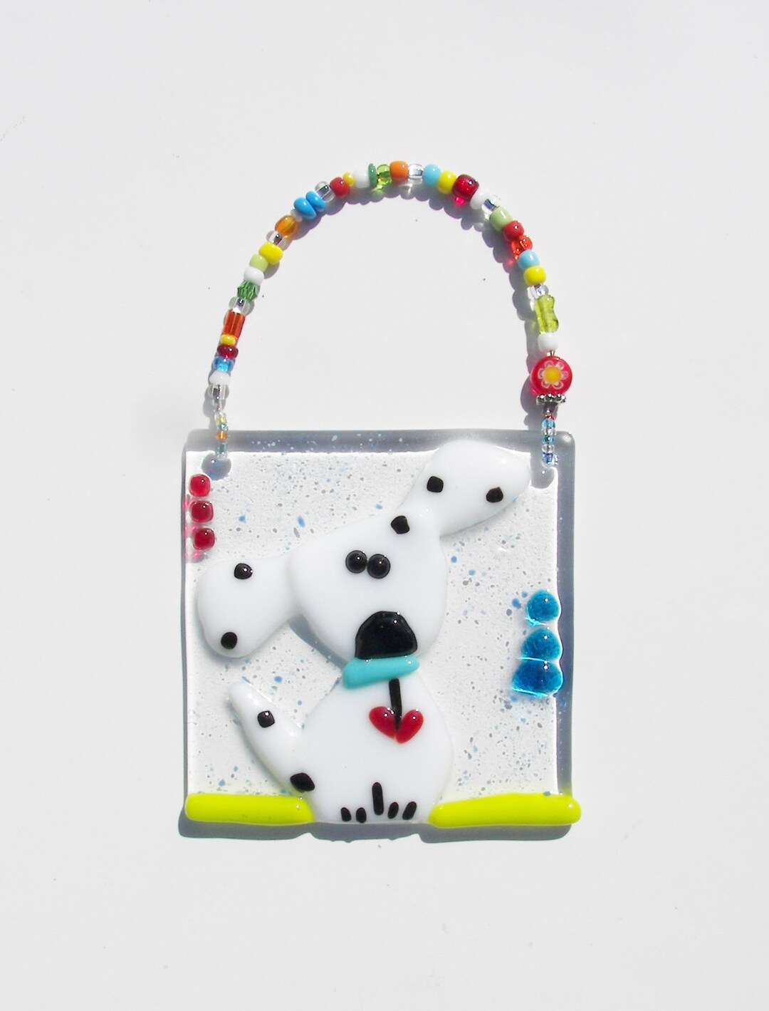 Dalmation // White Dog With Black Spots Fused Glass Suncatcher ...
