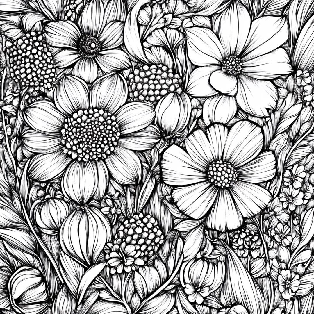 Complicated Flower Colouring Pages - Pack of 4 - Etsy