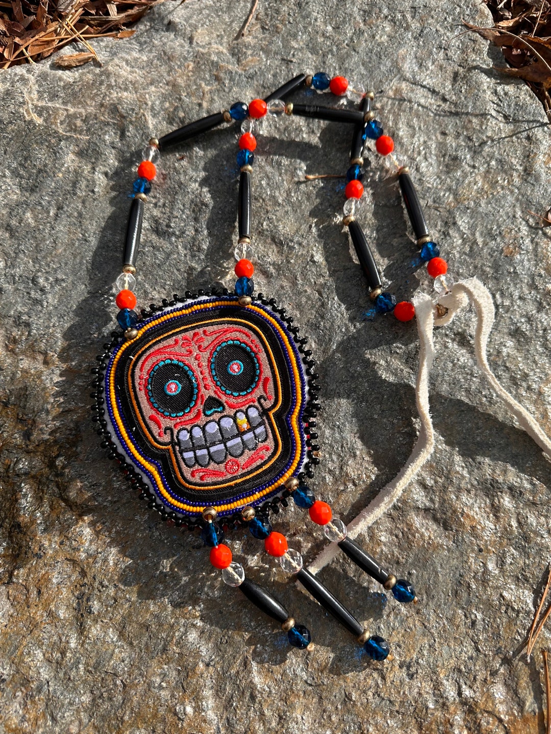 Sugar Skull Beaded Medallion Native American Made Dia De Los Muertos - Etsy