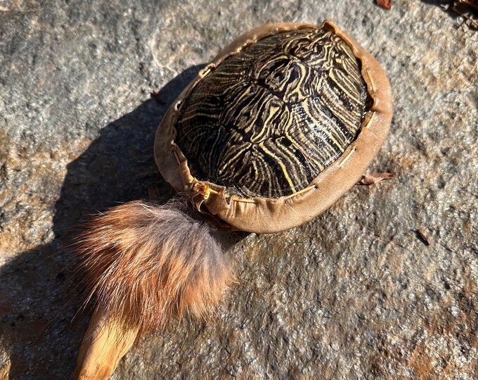 Native American Turtle Rattle With Fox Fur - Etsy