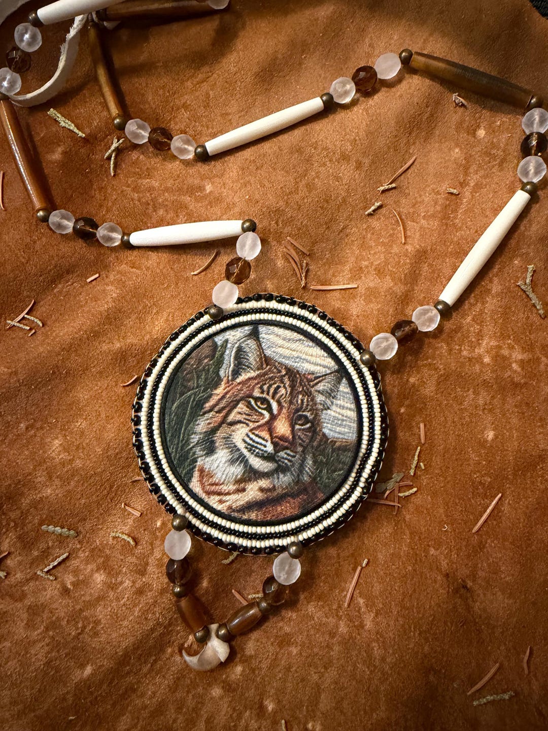 Bobcat Medallion Necklace: Native American Beadwork With Claw - Etsy