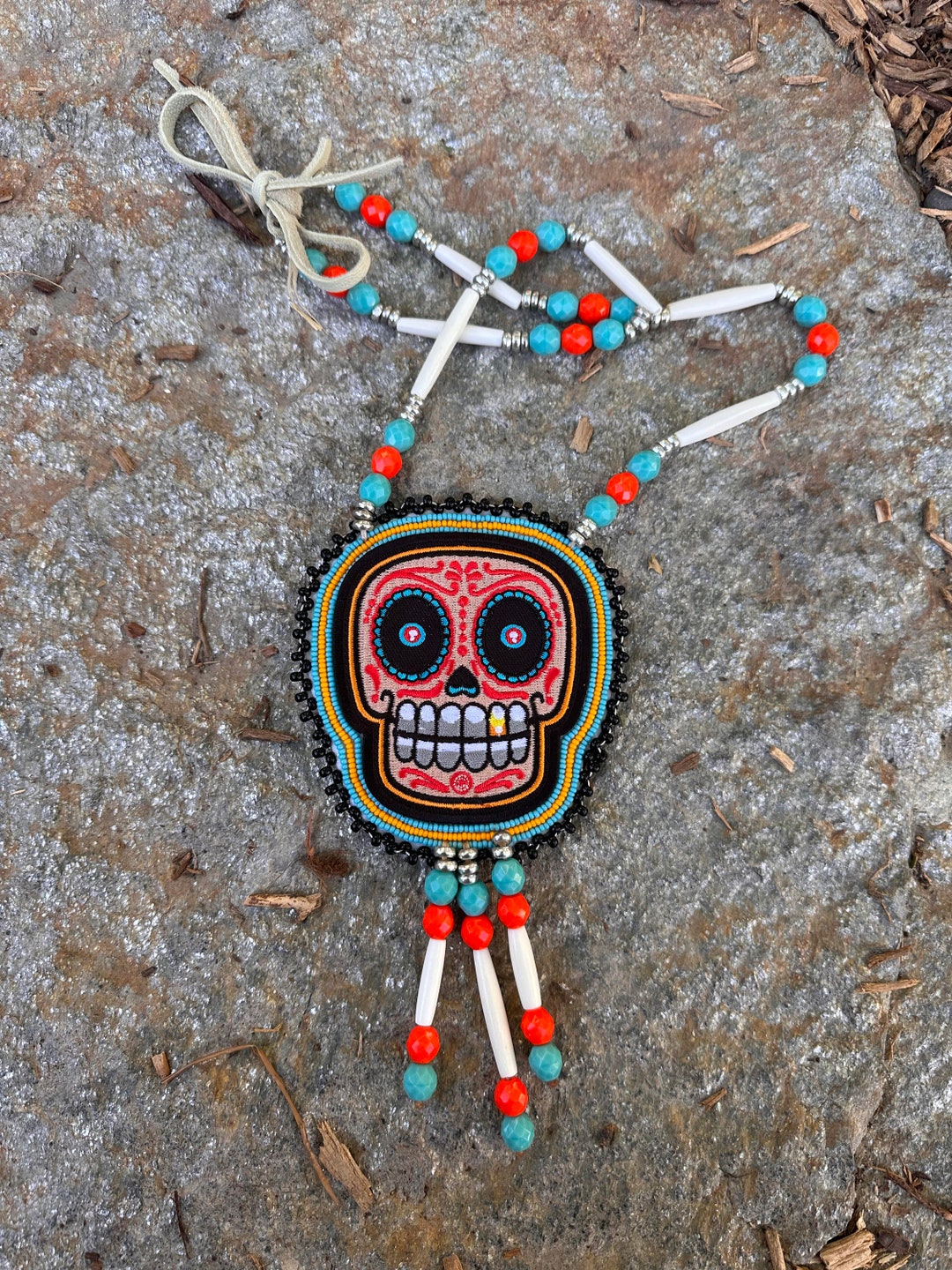 Sugar Skull Beaded Medallion Native American Made Dia De Los - Etsy