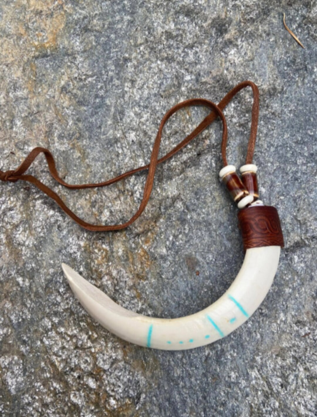 Celtic Warrior Pig Tooth Necklace With Turquoise Stone Inlay - Etsy