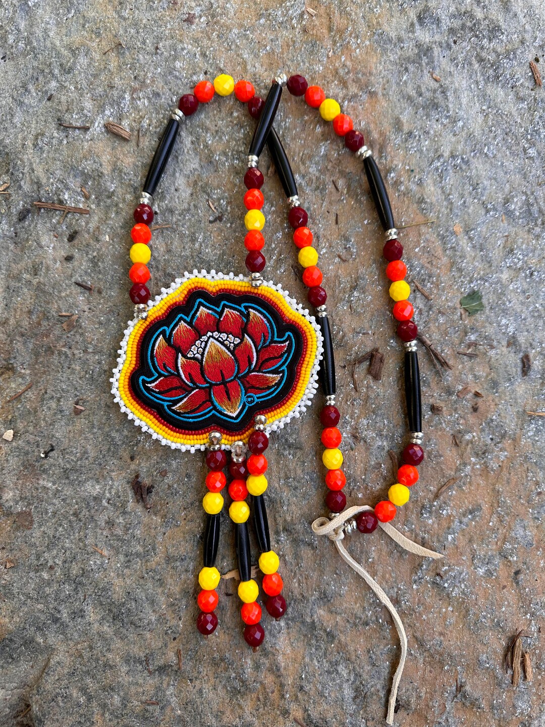 Lotus Medallion Beadwork Native American Made - Etsy