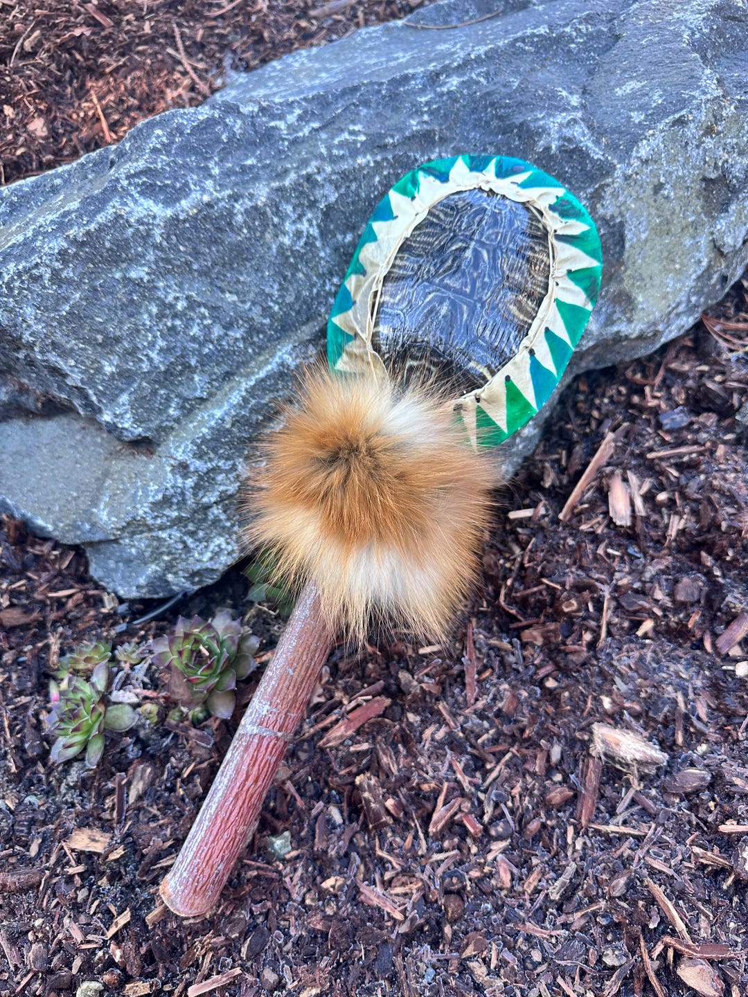 Native American Turtle Rattle With Fox Fur - Etsy