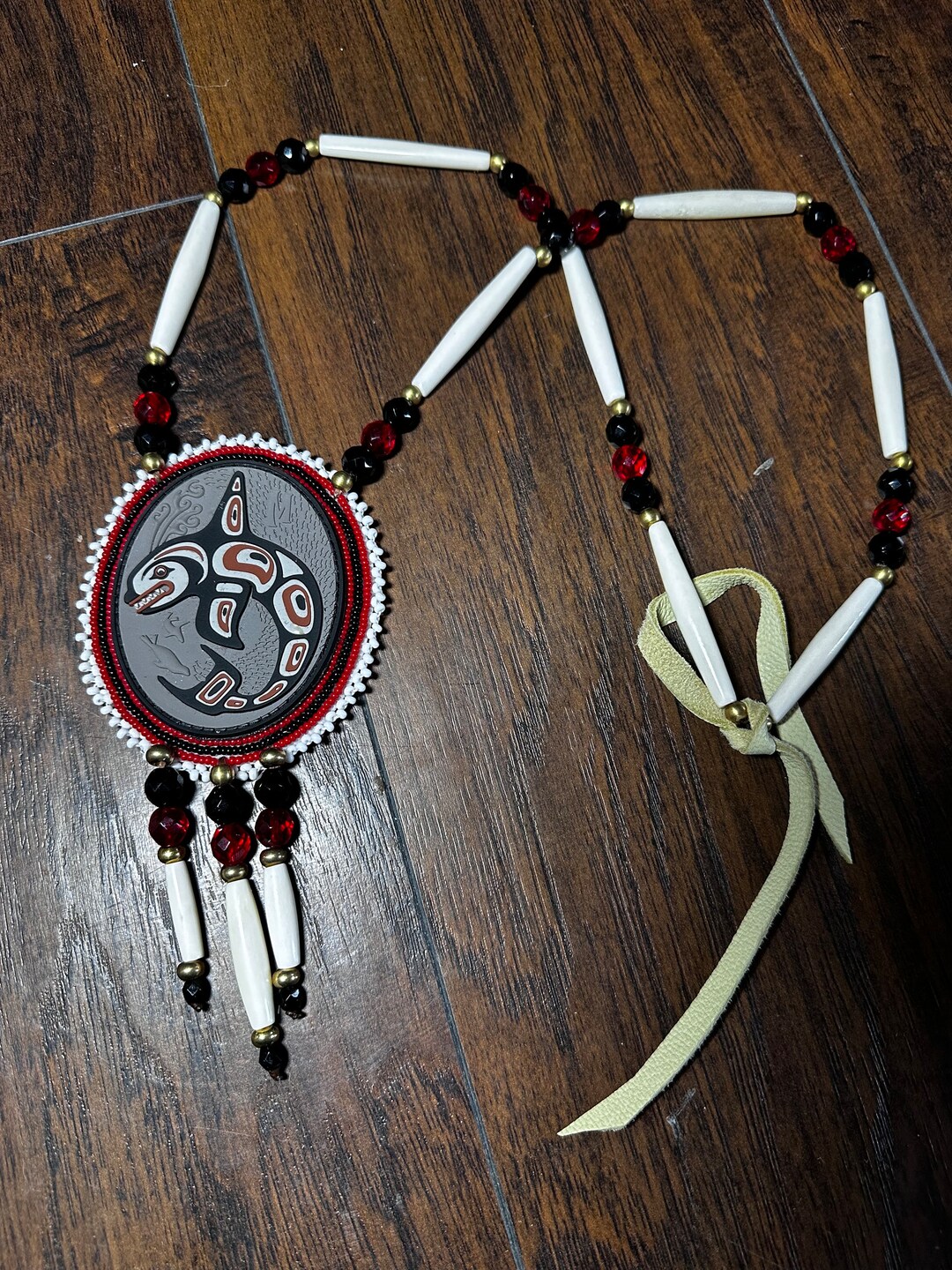 Orca Beaded Medallion With Sweetgrass Border Authentic Native American ...