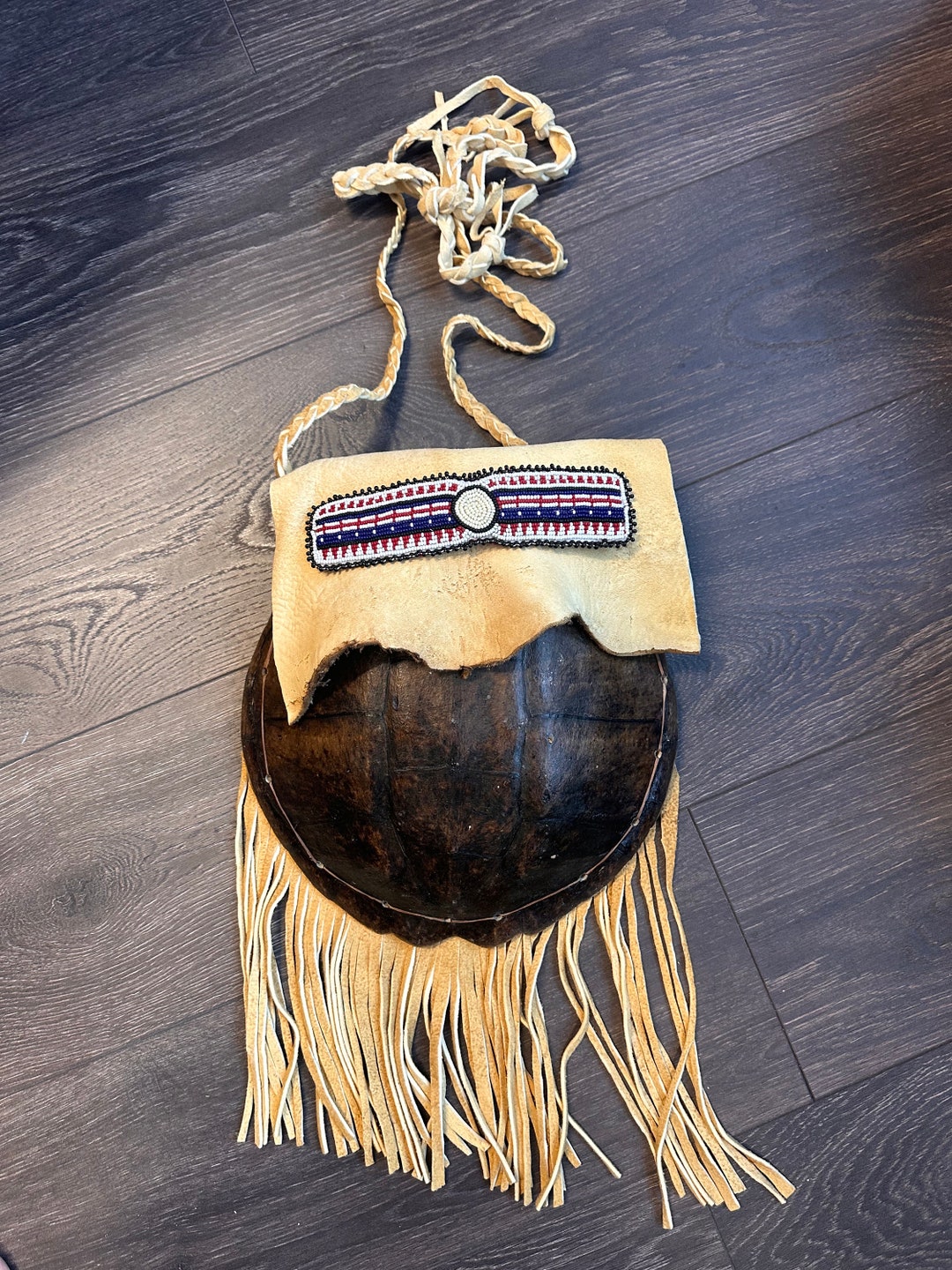 Beaded Turtle Shell Bag Brain Tan Buckskin Native American Made - Etsy