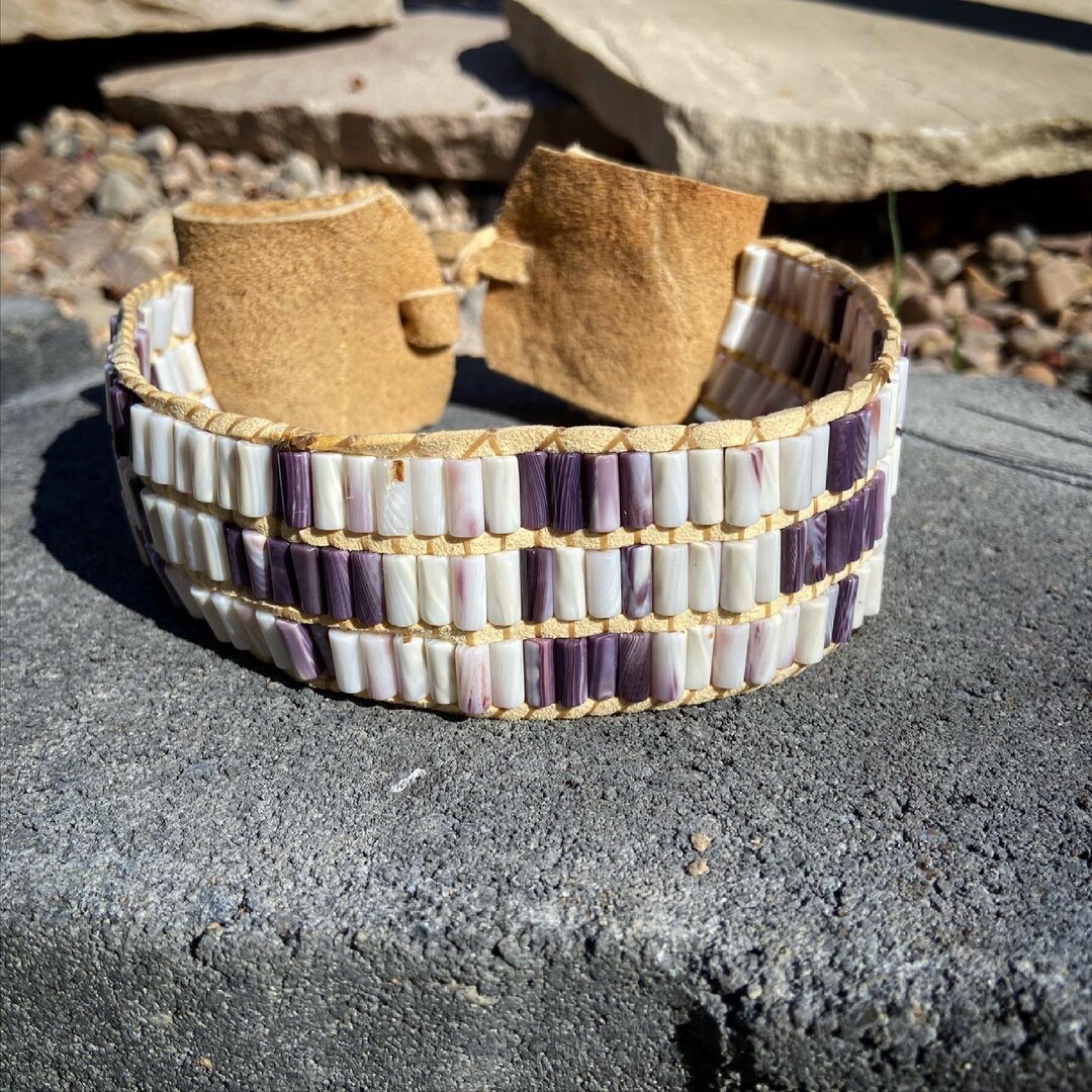 Wampum Choker REAL Wampum Shell Beads Native American Made Brain Tan ...