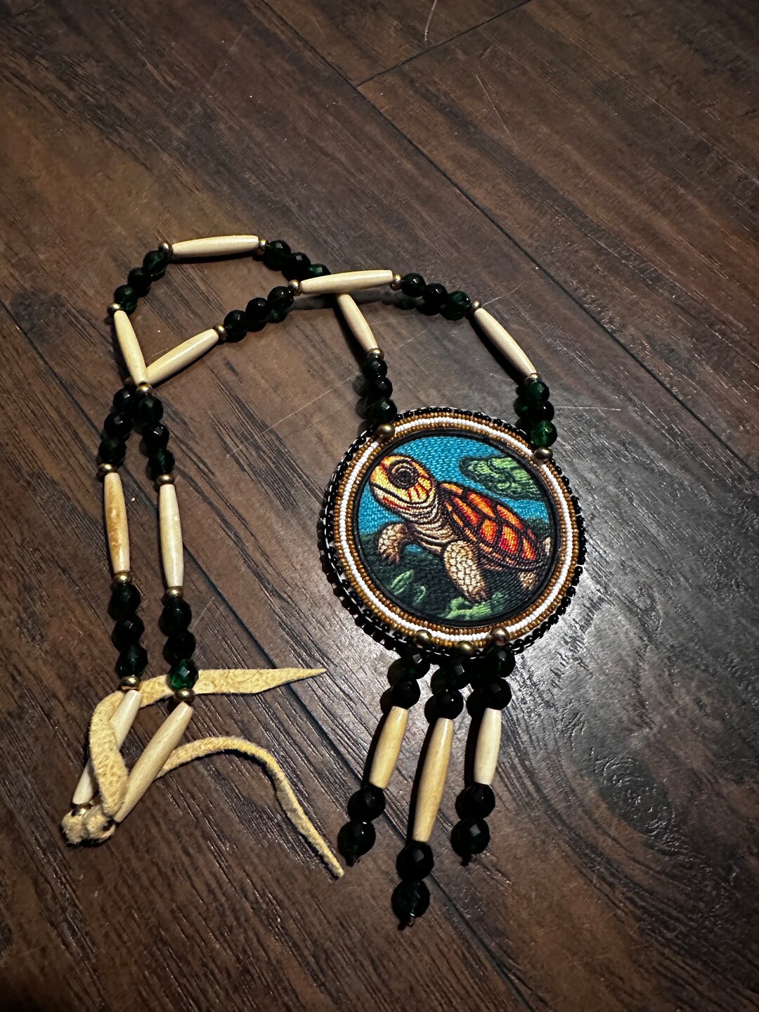 Beaded Turtle Medallion Native American Made Necklace - Etsy