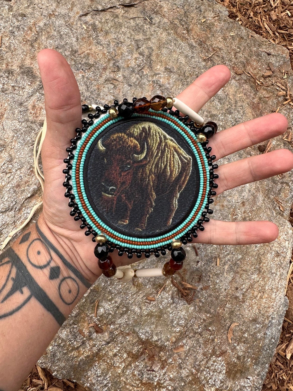 Buffalo Medallion With Authentic Tooth Native American Beadwork - Etsy
