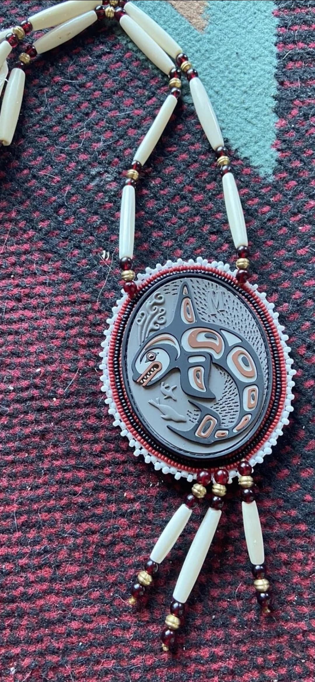 Orca Beaded Medallion With Sweetgrass Border Authentic Native American ...