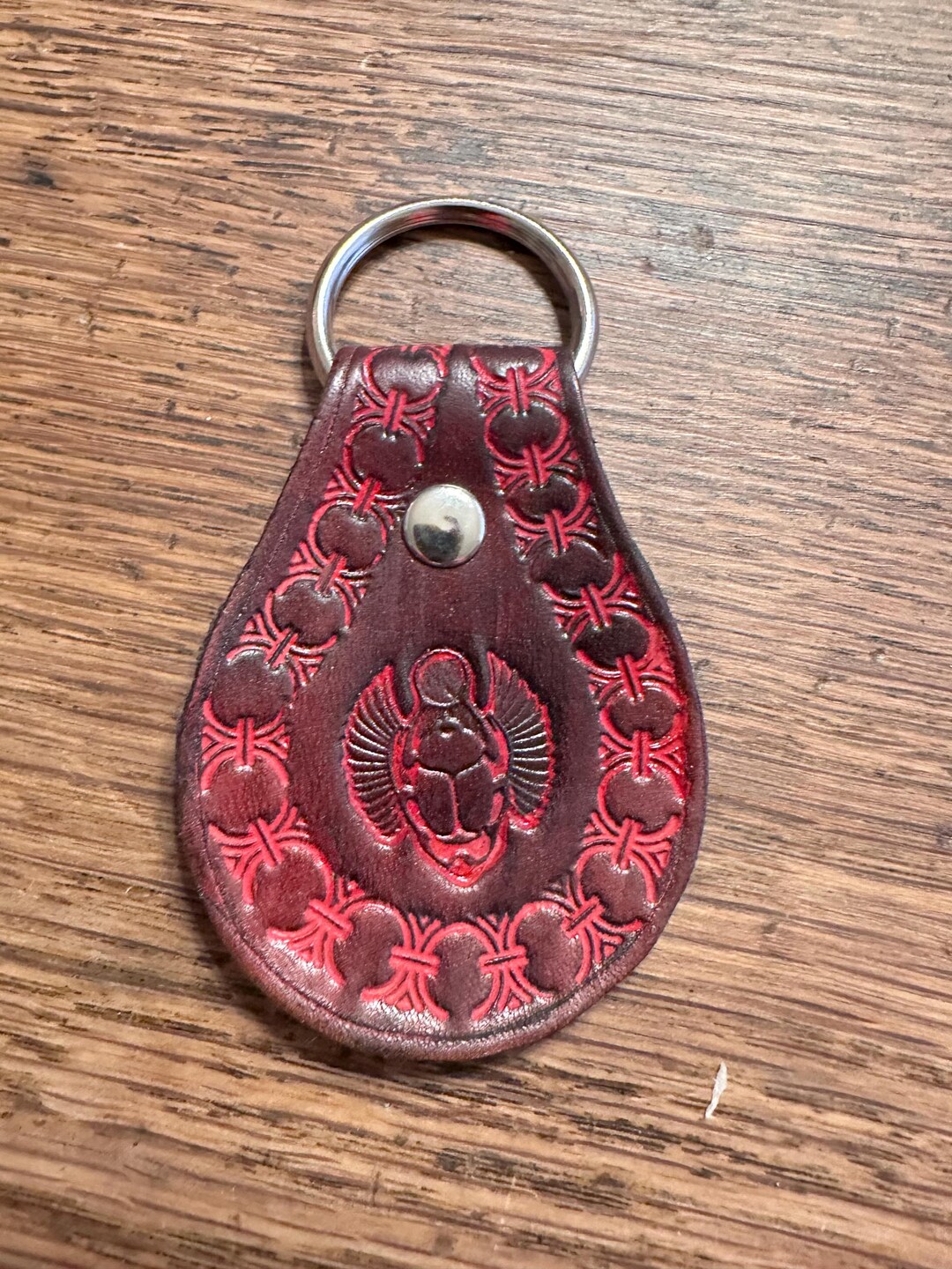 Leather Tooled Egyptian Scarab Style Keychain - Etsy