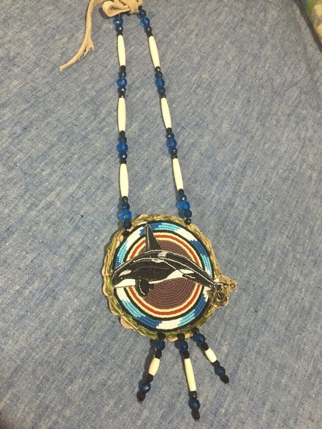 Orca Beaded Medallion With Sweetgrass Border Authentic Native American ...