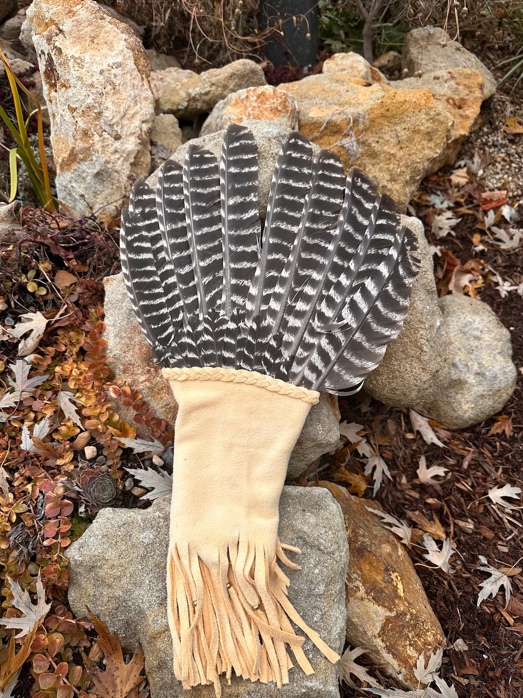 Dance Fan Native American Made Turkey Feathers Wrapped in Buckskin - Etsy
