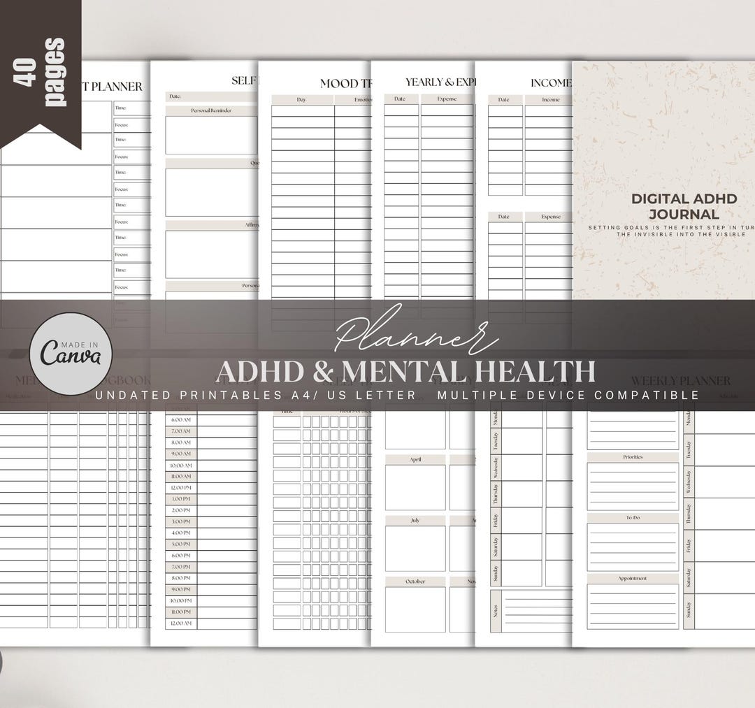ADHD and Mental Health Journal | Printable Planner for Managing ADHD ...