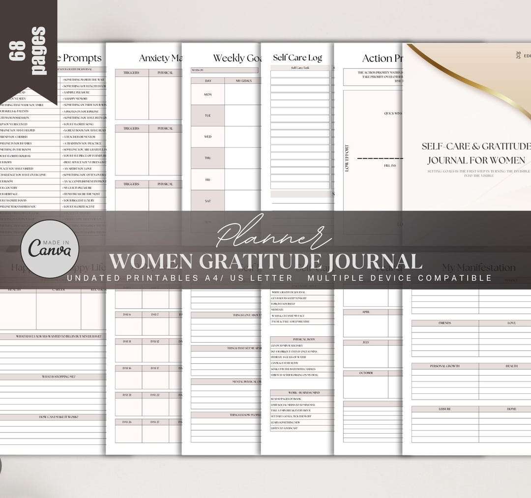 Self Care and Gratitude Journal for Women / Daily Self Care Journal ...