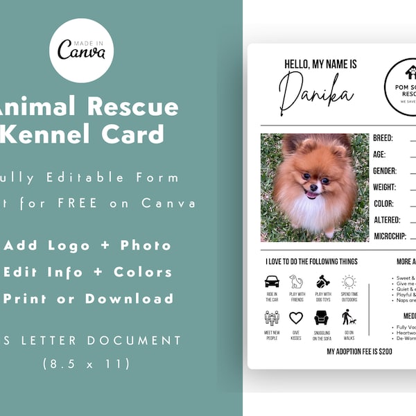 Animal Shelter Cage Card - Etsy