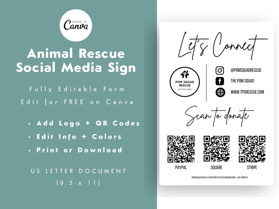 Animal Rescue Shelter Social Media Sign Scan to Donate Pet Adoption Dog ...